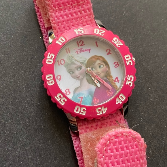 Disney | Accessories | Disney Frozen Elsa And Anna In Pink Velcro Watch ...